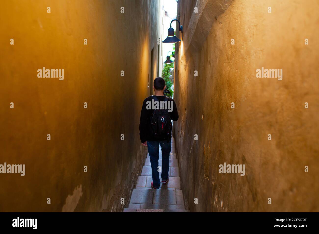 The architecture of the strago city of Prague. The narrowest street in ...