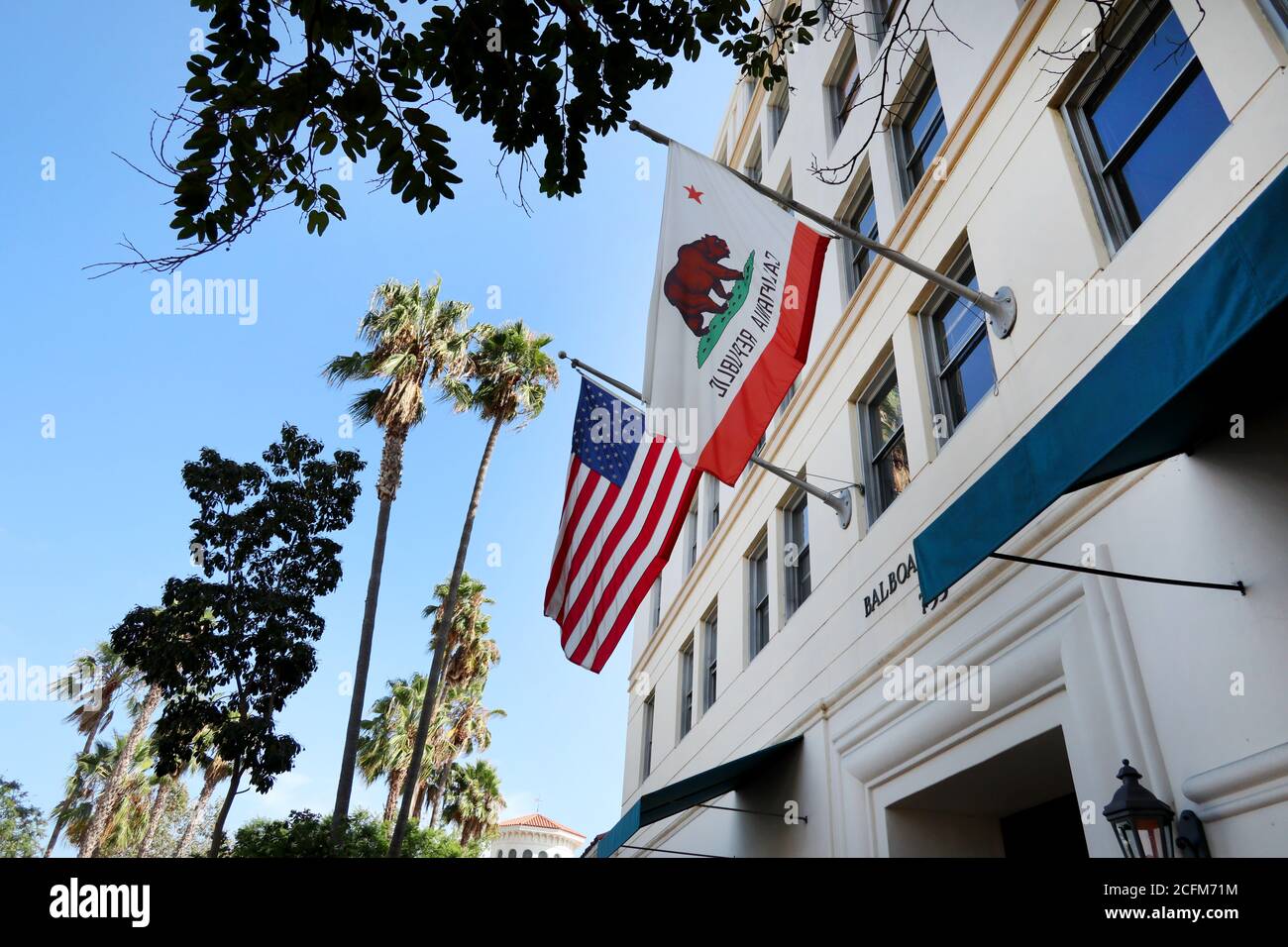 US and California Flags, , Santa Barbara Downtown, California, USA ...