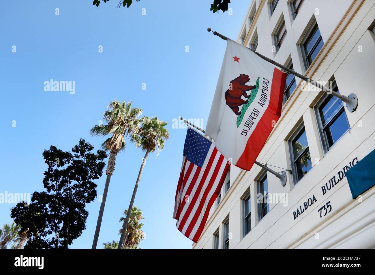 US and California Flags, , Santa Barbara Downtown, California, USA ...