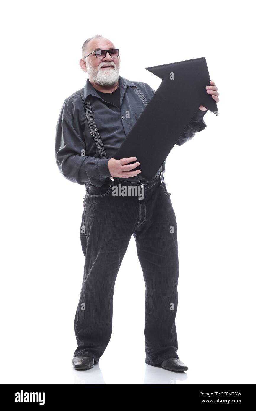 full- length . confident older man pointing the direction Stock Photo ...
