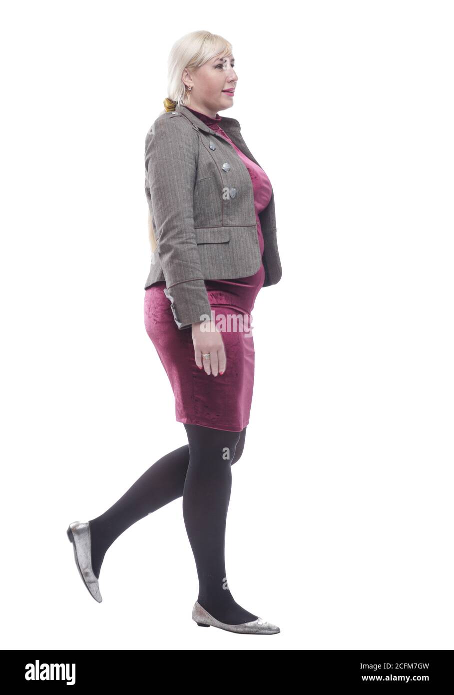 casual young woman stepping forward . isolated on a white Stock Photo ...