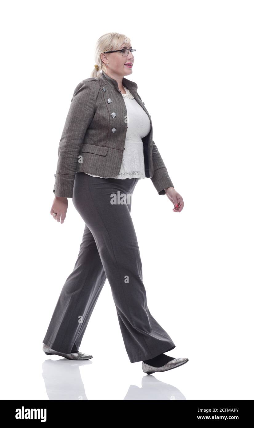 successful business woman stepping forward . isolated on a white Stock ...