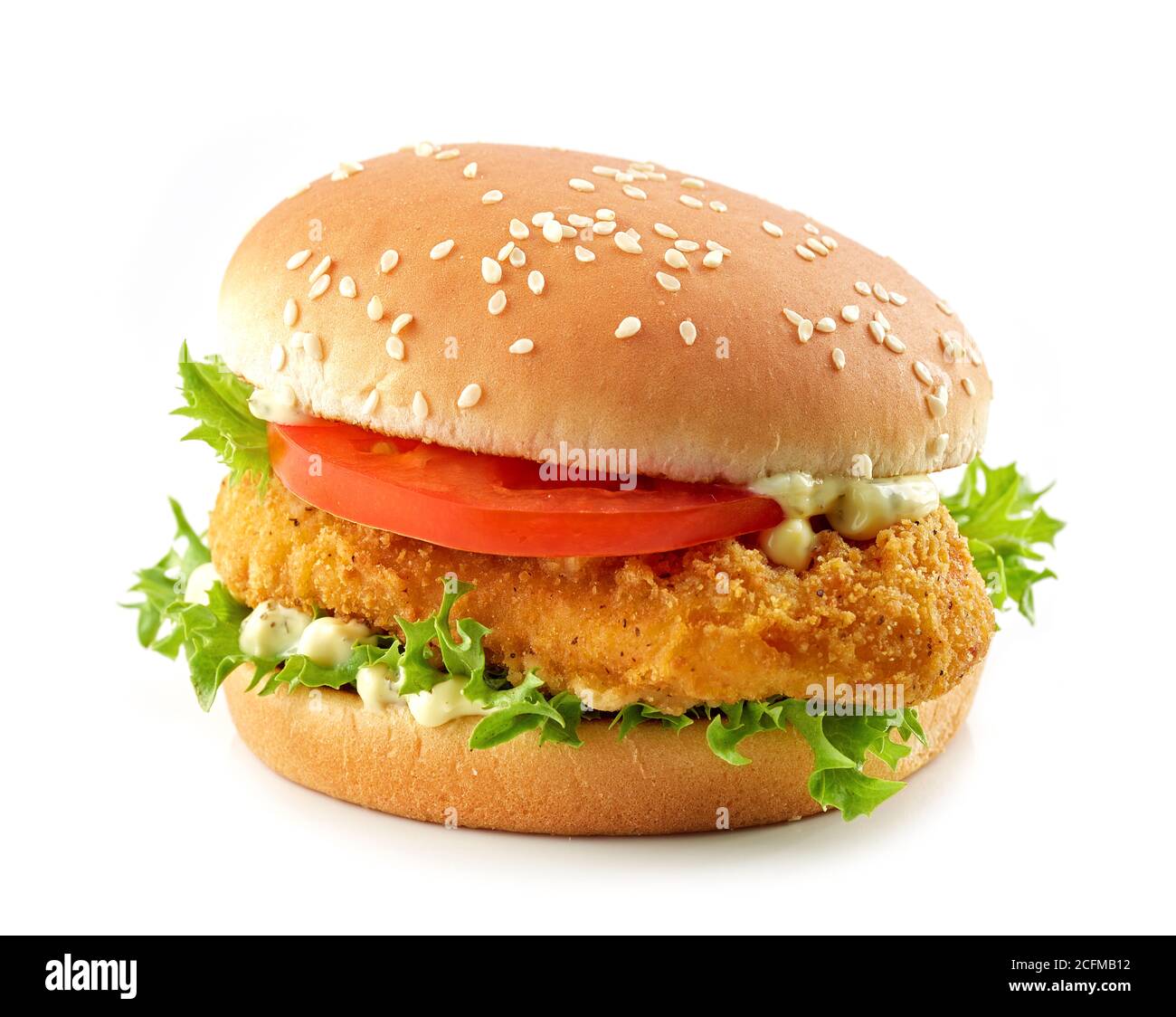 burger with fried chicken meat isolated on white background Stock Photo ...