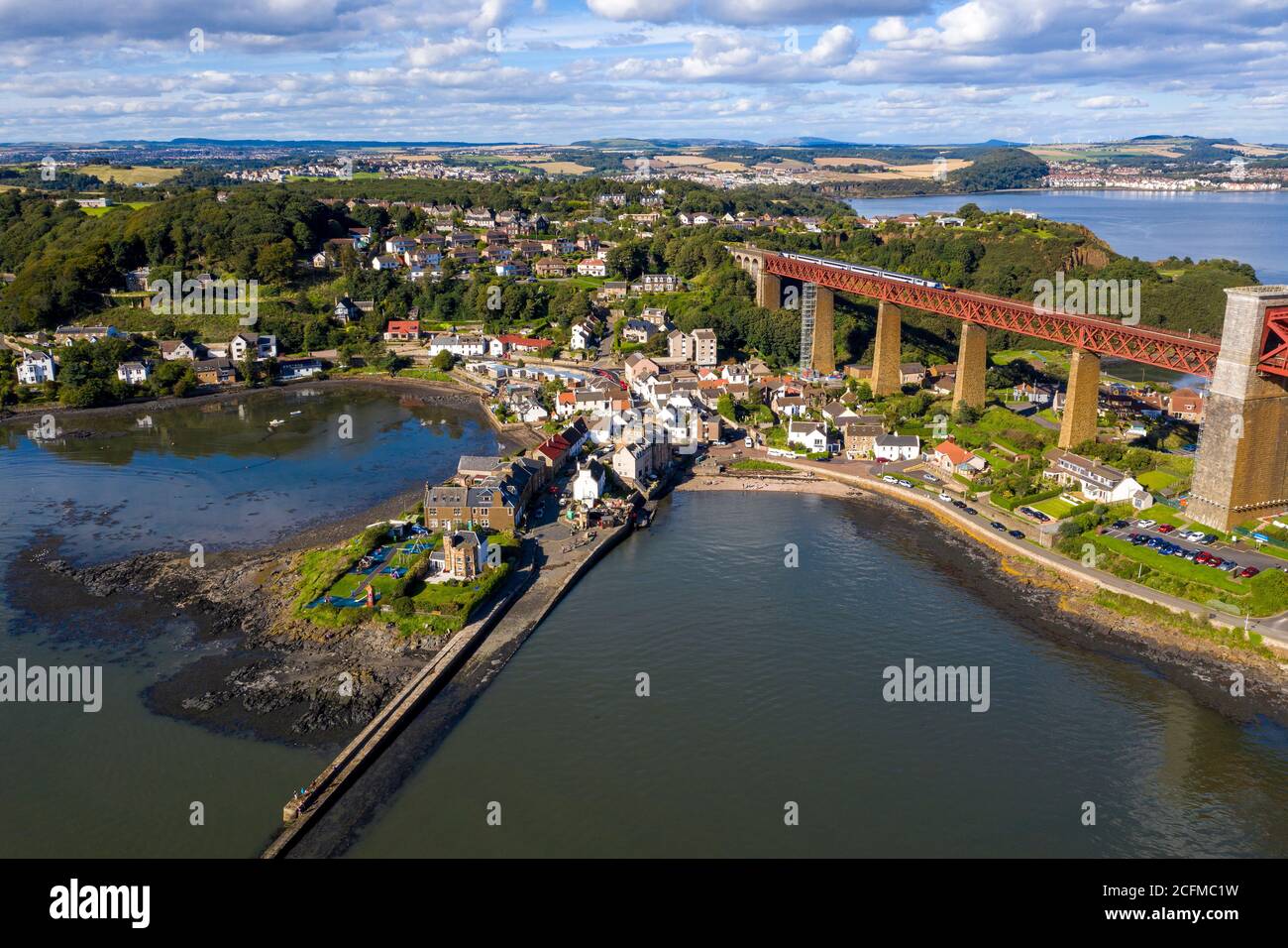 Aerial view of North Queensferry and the Forth Rail Bridge, Fife ...