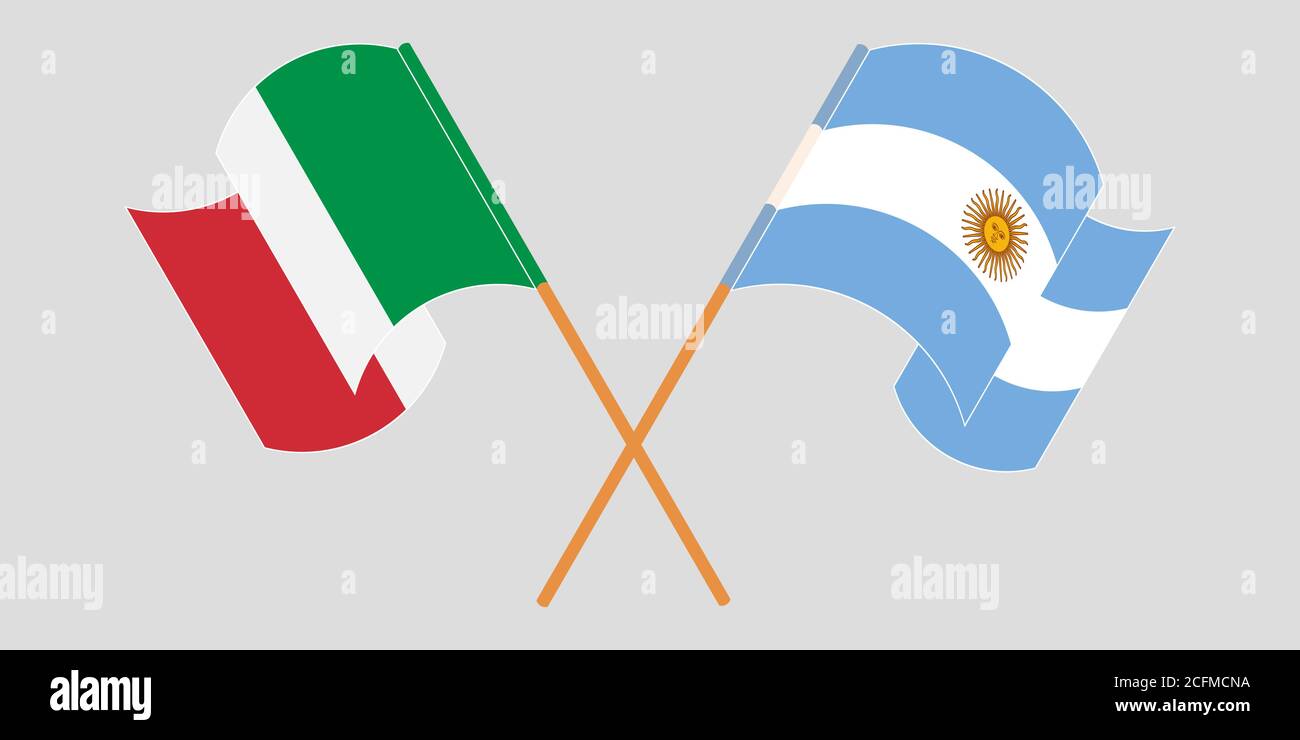 Crossed and waving flags of Argentina and Italy. Vector illustration ...