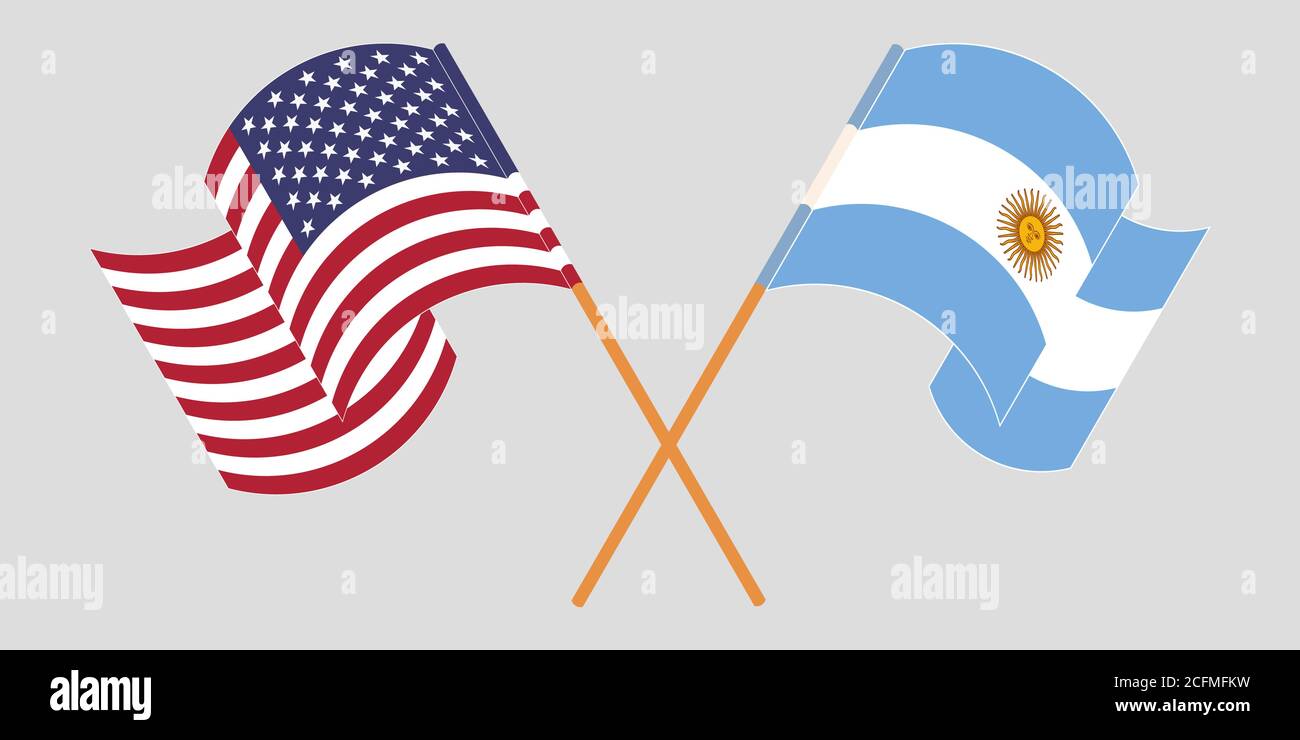 Crossed and waving flags of Argentina and the USA. Vector illustration ...