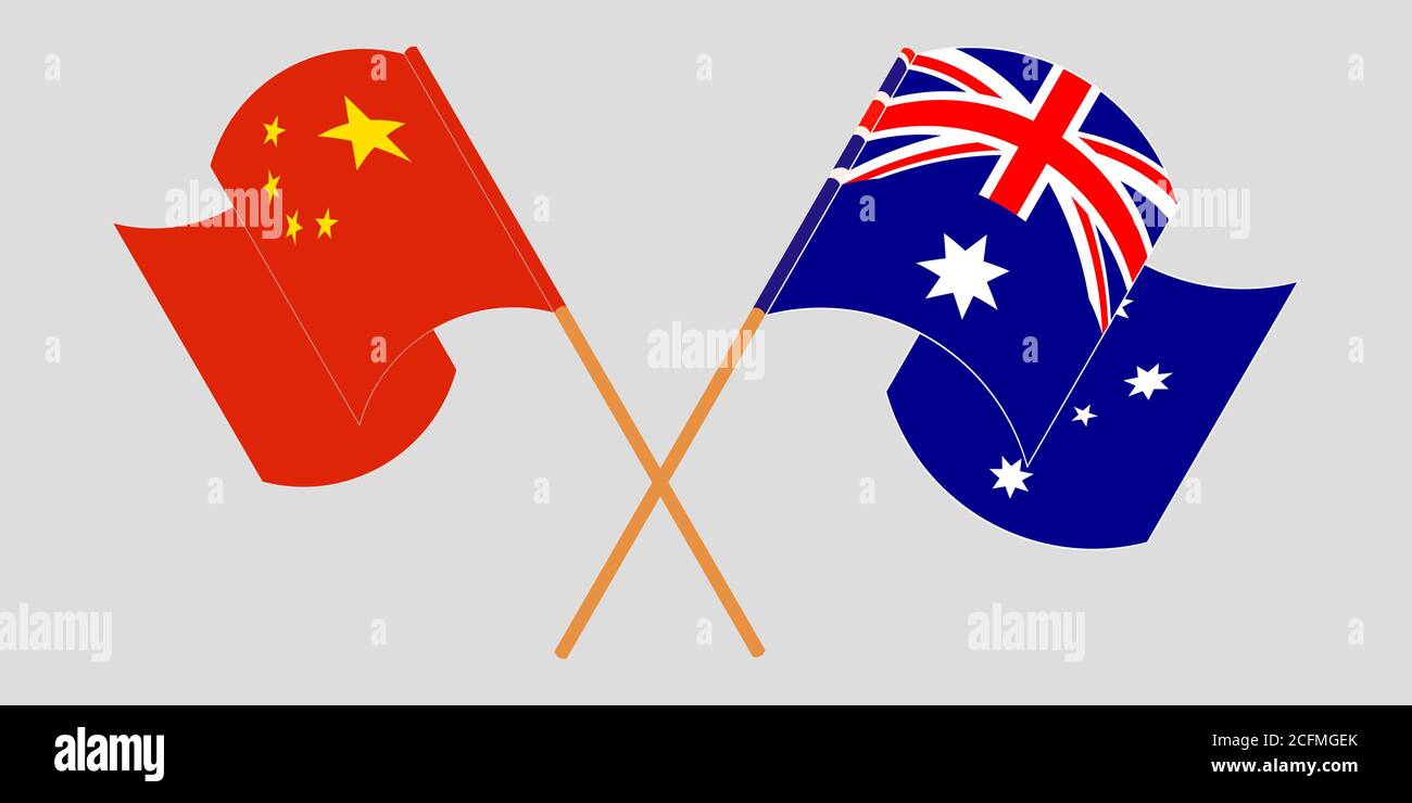 Crossed and waving flags of Australia and China. Vector illustration ...