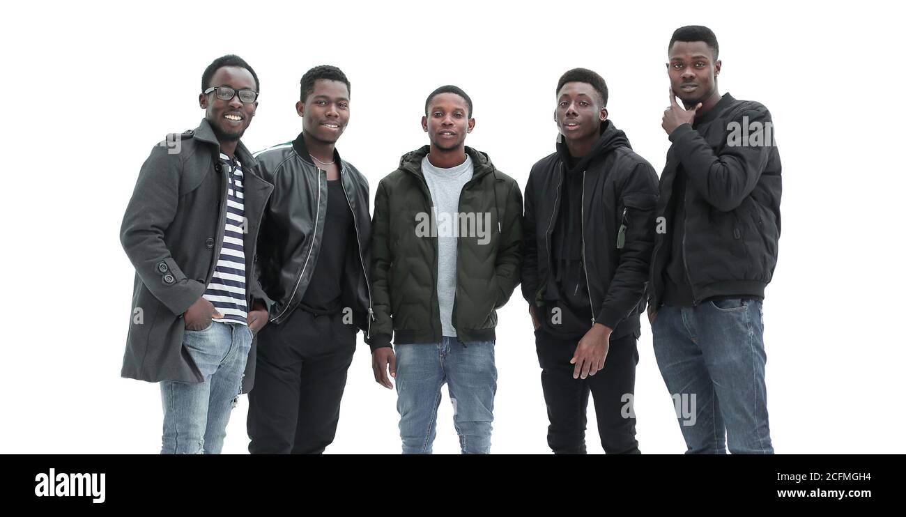 group of friendly guys standing together . isolated on white Stock ...