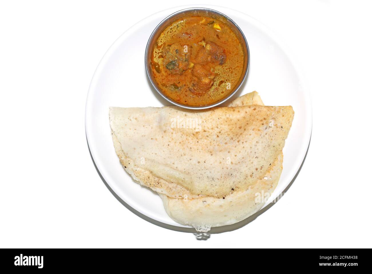 Plain Dosa with Chicken Curry, South Indian Very popular breakfast ...