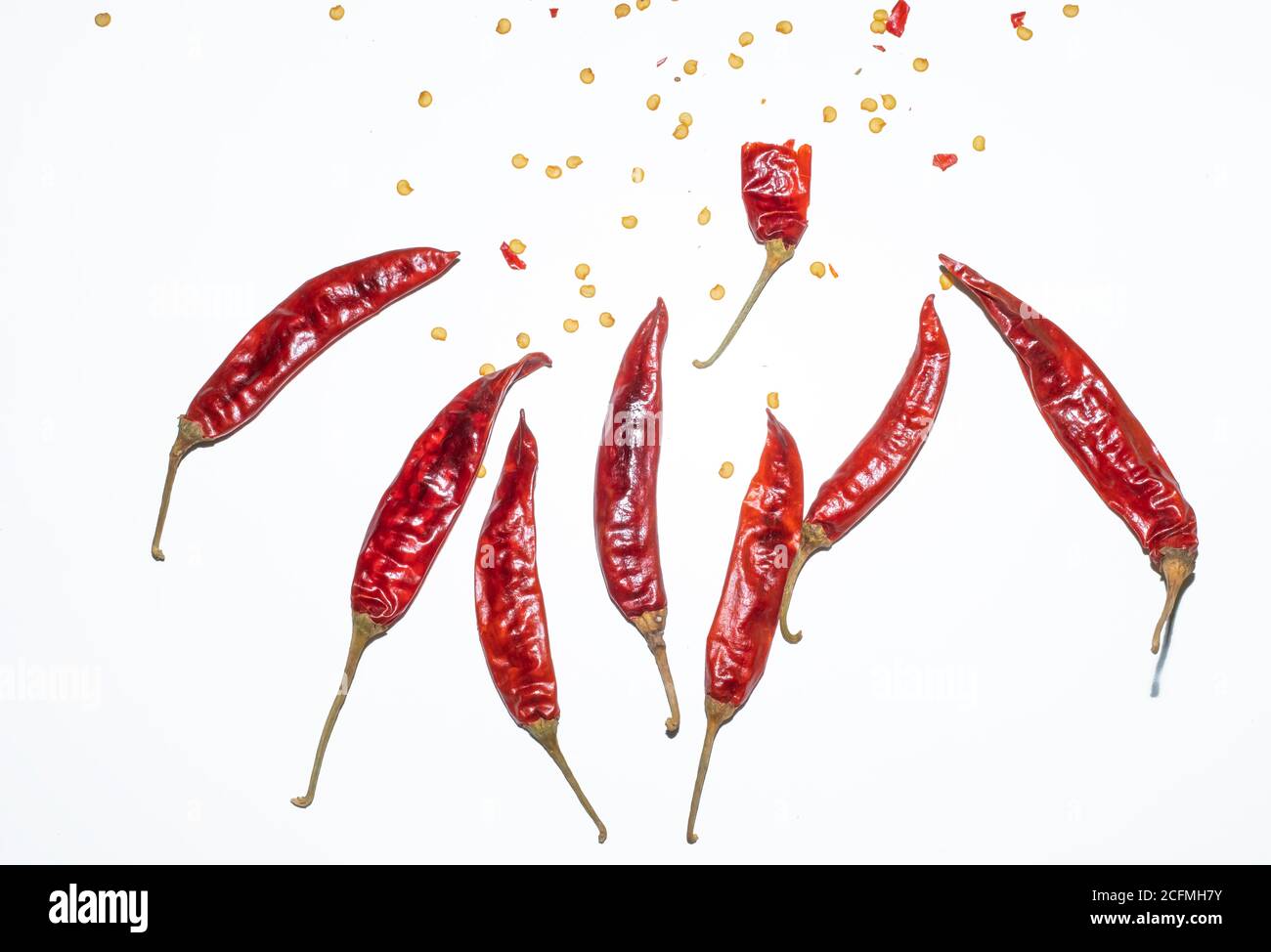 Dried red chili, Red chili exploded into small pieces with many seed ...