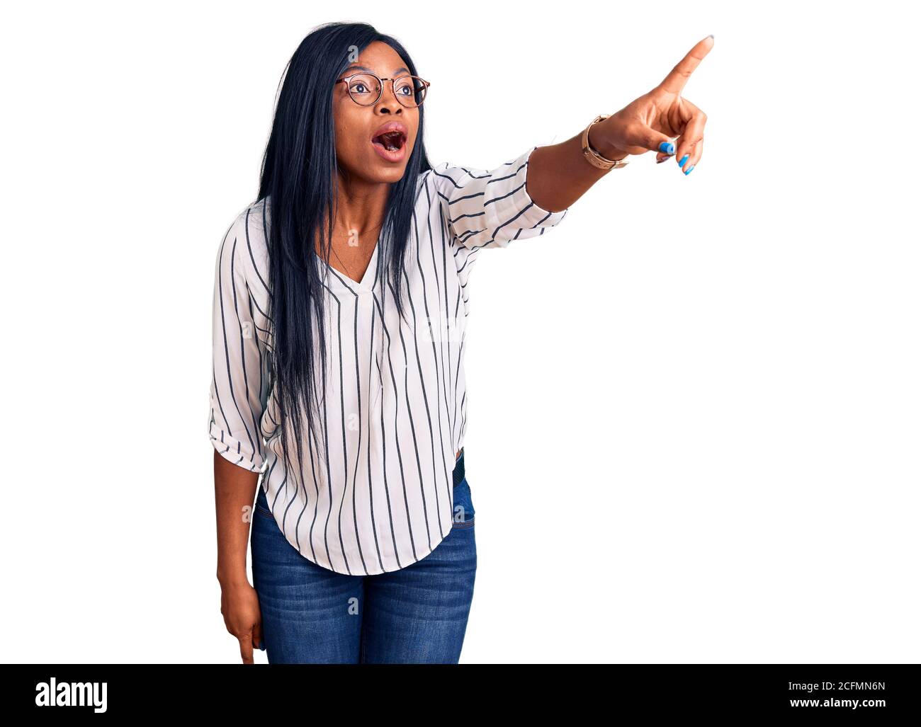 Young african american woman wearing casual clothes and glasses ...