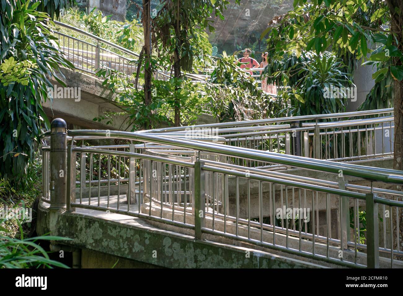 Stainless steel handrails, ramps in the city park. Leisure Park ...