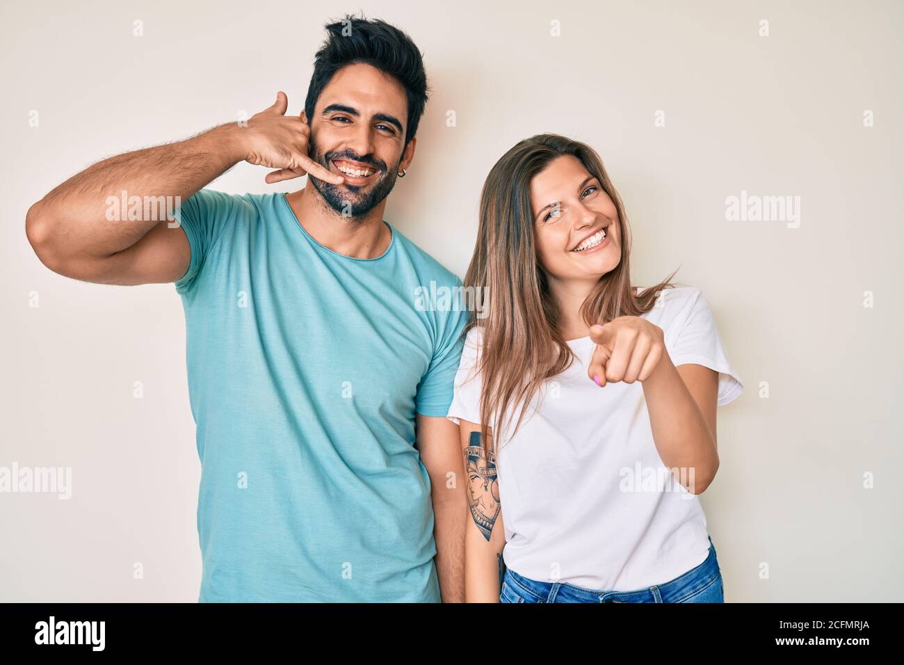 Beautiful young couple of boyfriend and girlfriend together smiling ...