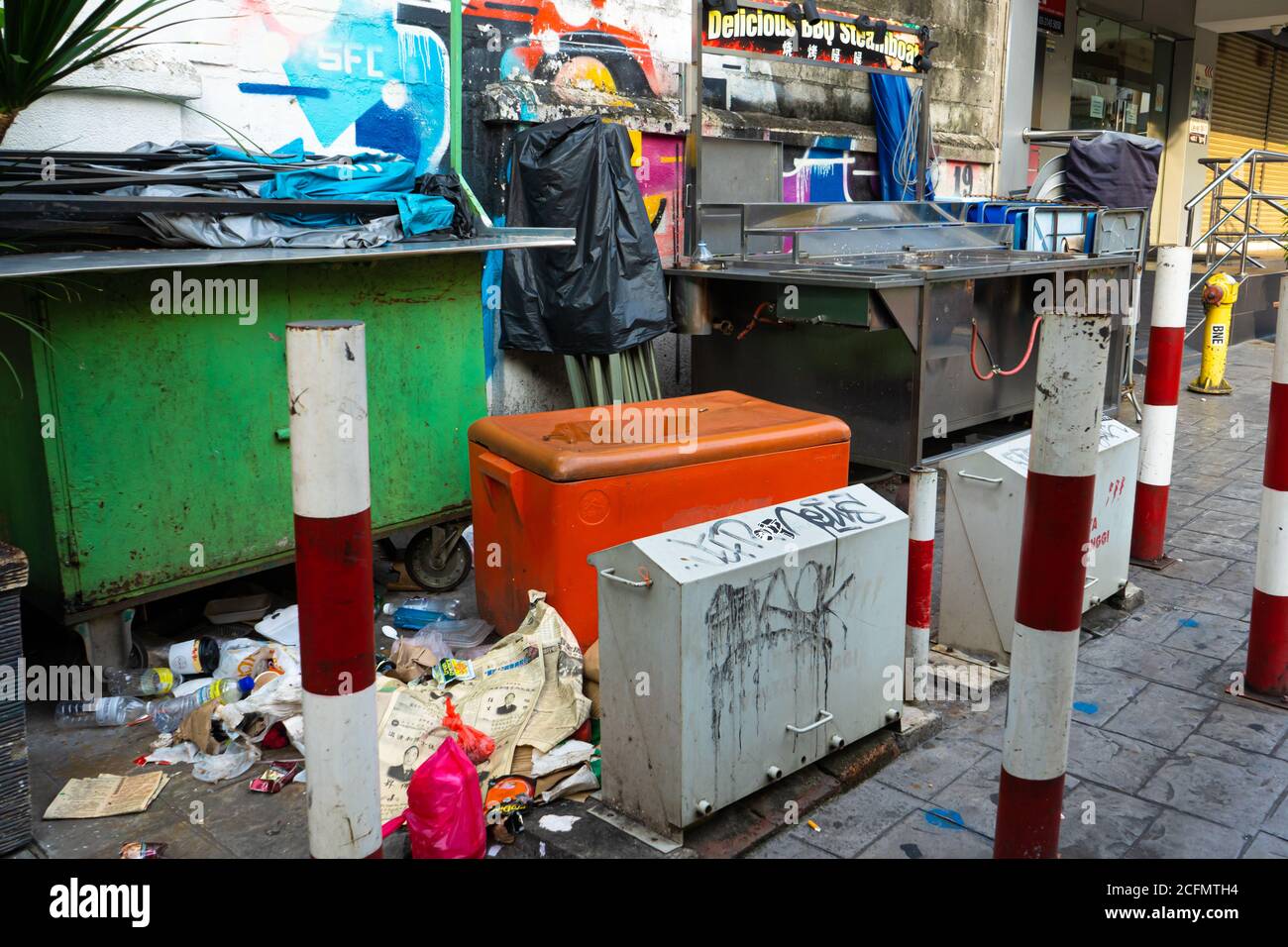 Garbage containers on a city street. Waste containers. Street ...