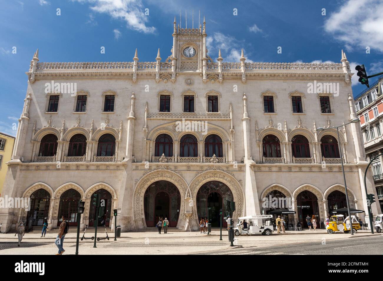 Beautiful view to old historic Rossio Train Station building in central ...