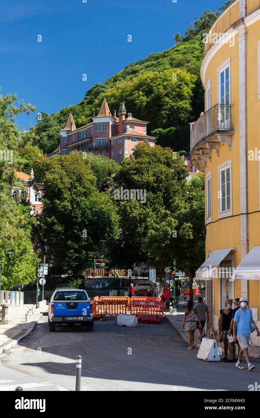 Beautiful view to old historic city buildings in central Sintra ...