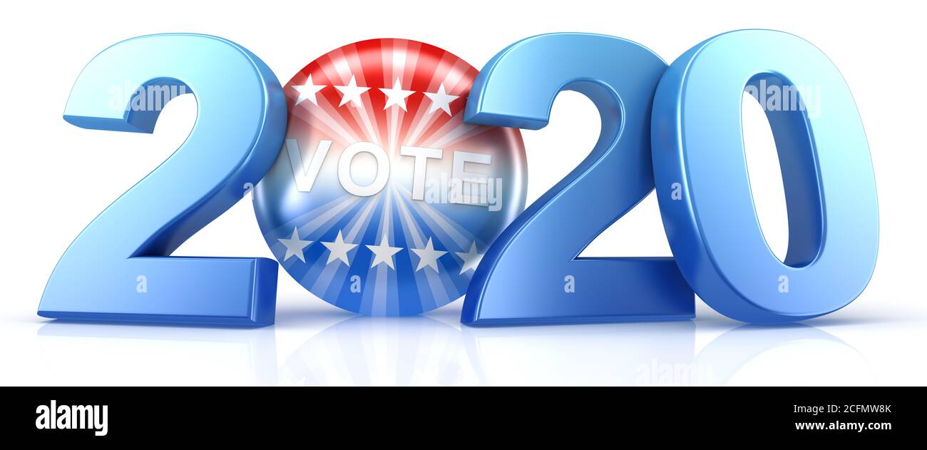 Vote 2020. Red, white, and blue voting pin in 2020 with Vote text. 3d ...