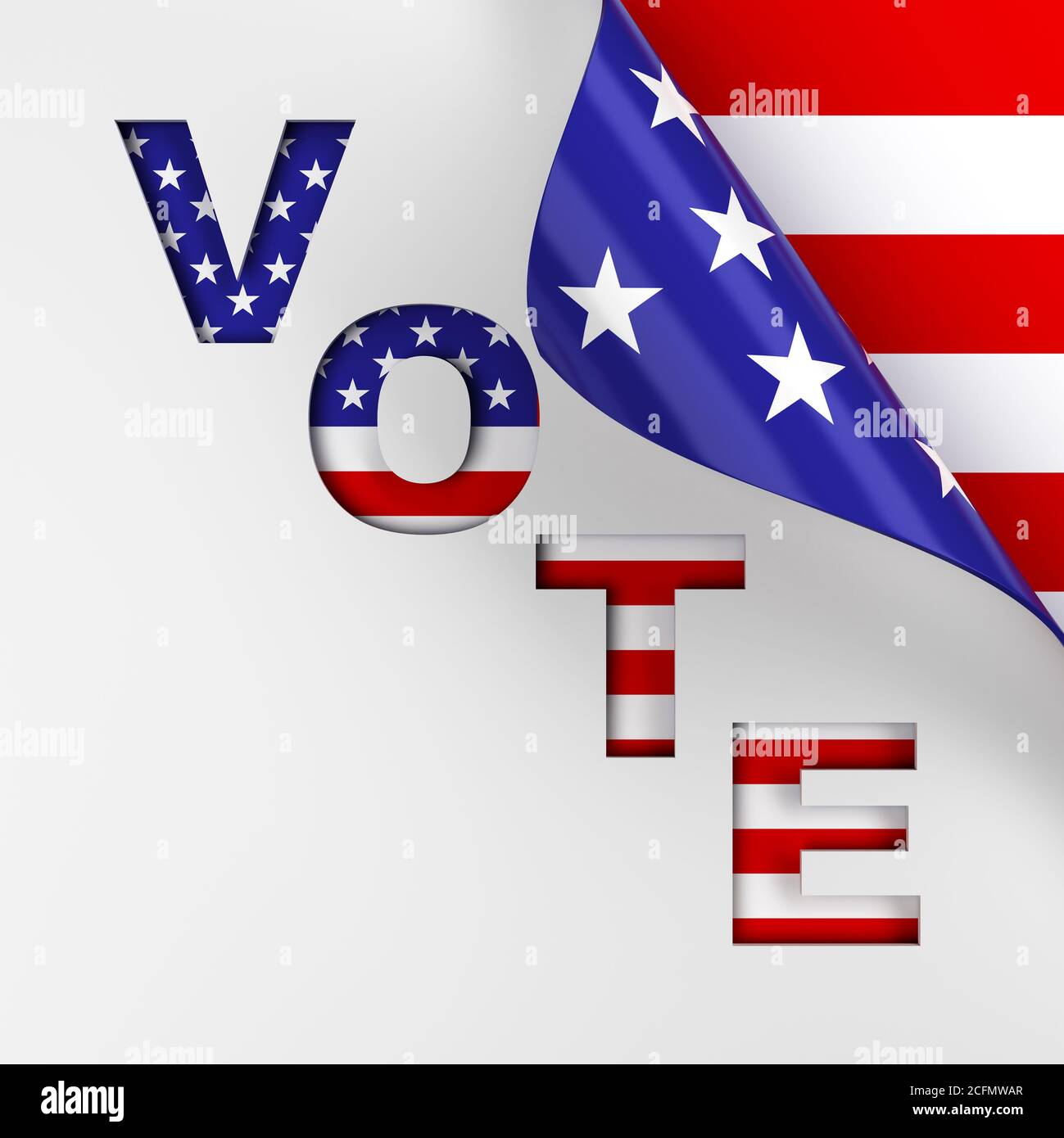 Vote in red, white, and blue American flag colors page turn background ...