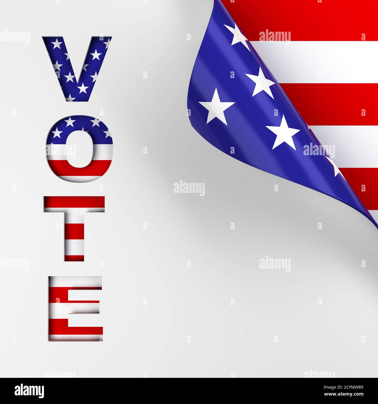 Vote in red, white, and blue American flag colors page turn background ...