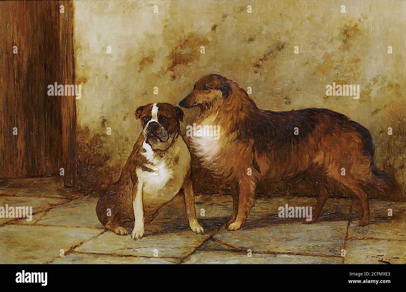 Wright George - a Collie Dog and a Bulldog - British School - 19th ...