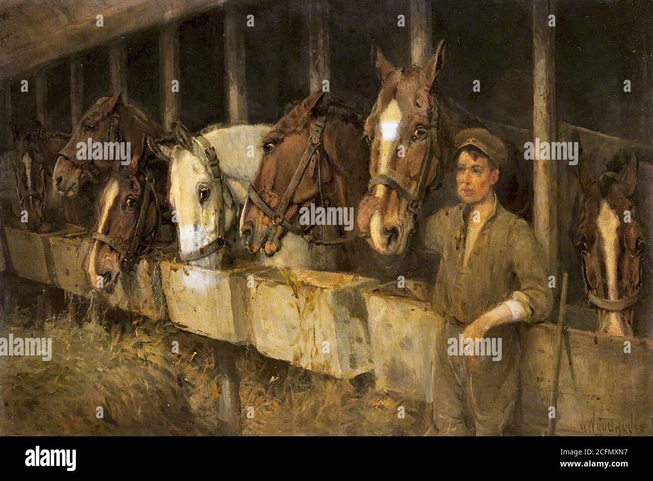 Woodhouse William - Army Horses in the Stable - British School - 19th ...