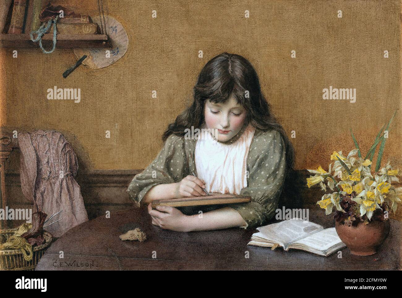 Wilson Charles Edward - Homework - British School - 19th Century Stock ...