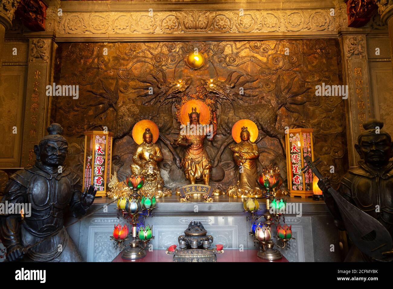 Sculpted sacred entities at Zushi Temple in New Taipei, Taiwan Stock ...