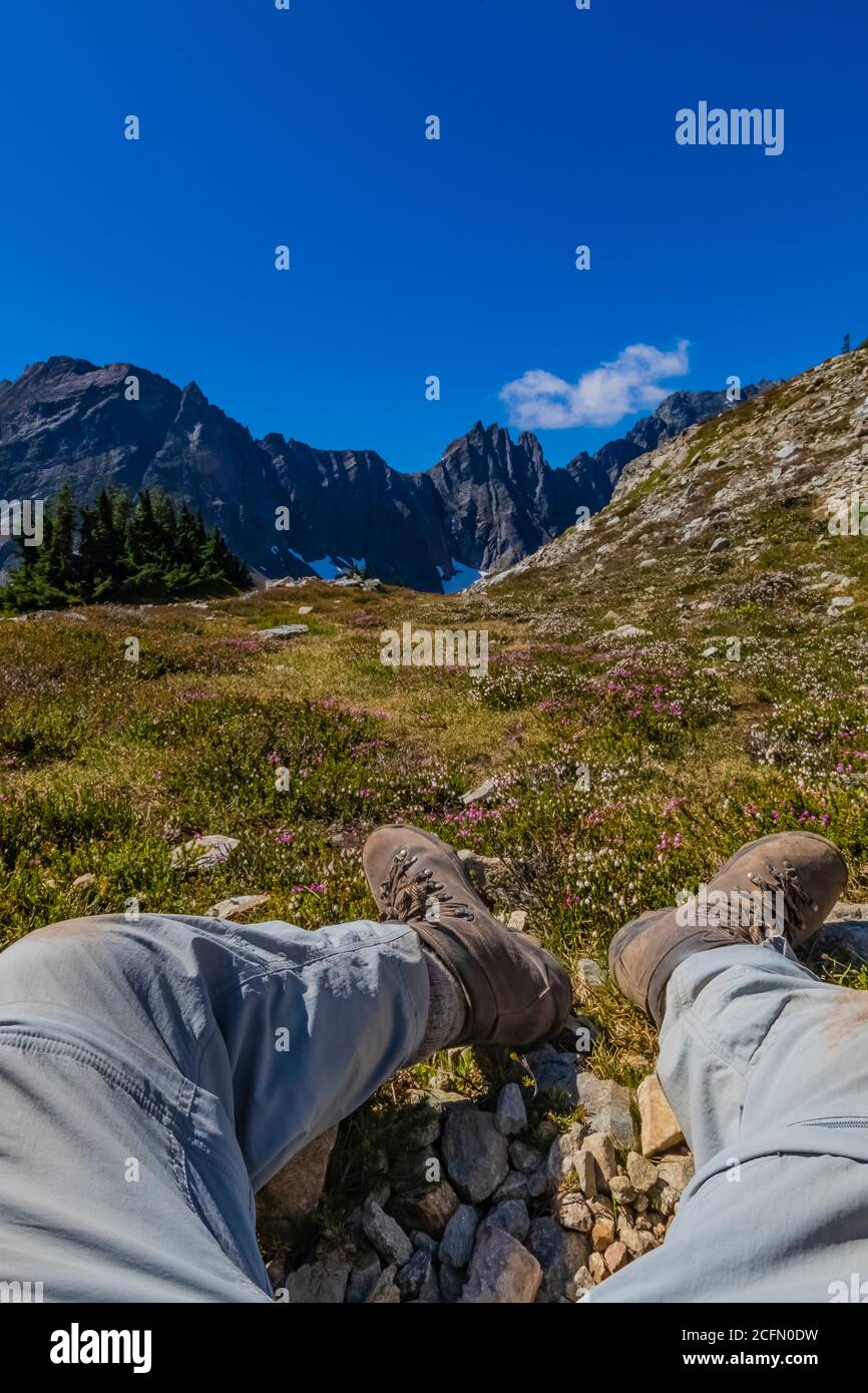 trail to Sahale Arm, with Mix-Up Peak and The Triplets distant, North ...