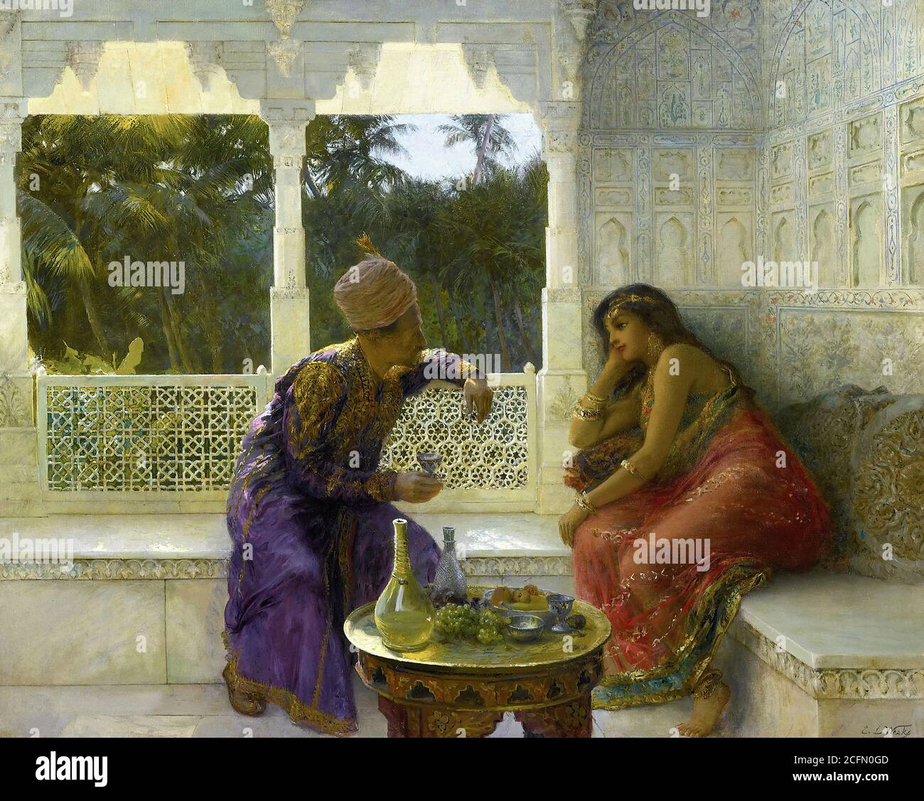Weeks Edwin Lord - Figures in an Interior with Garden of Palms Beyond ...