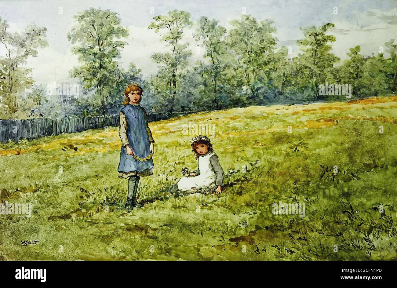 Watt Linnie - Children in a Field (Painted Faience Plaque) - British ...