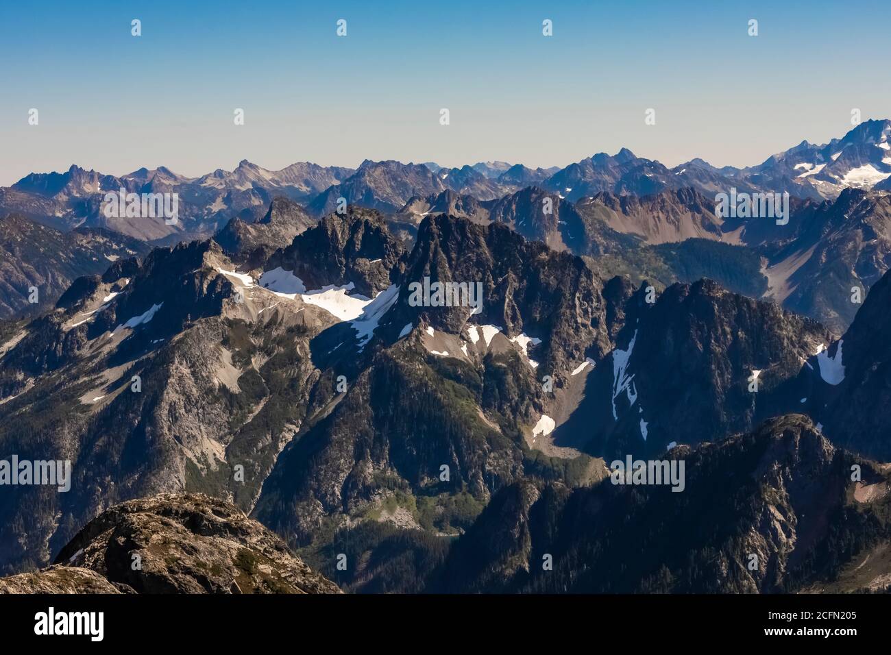 Dramatic North Cascades mountainscape viewed from Sahale Glacier Camp ...