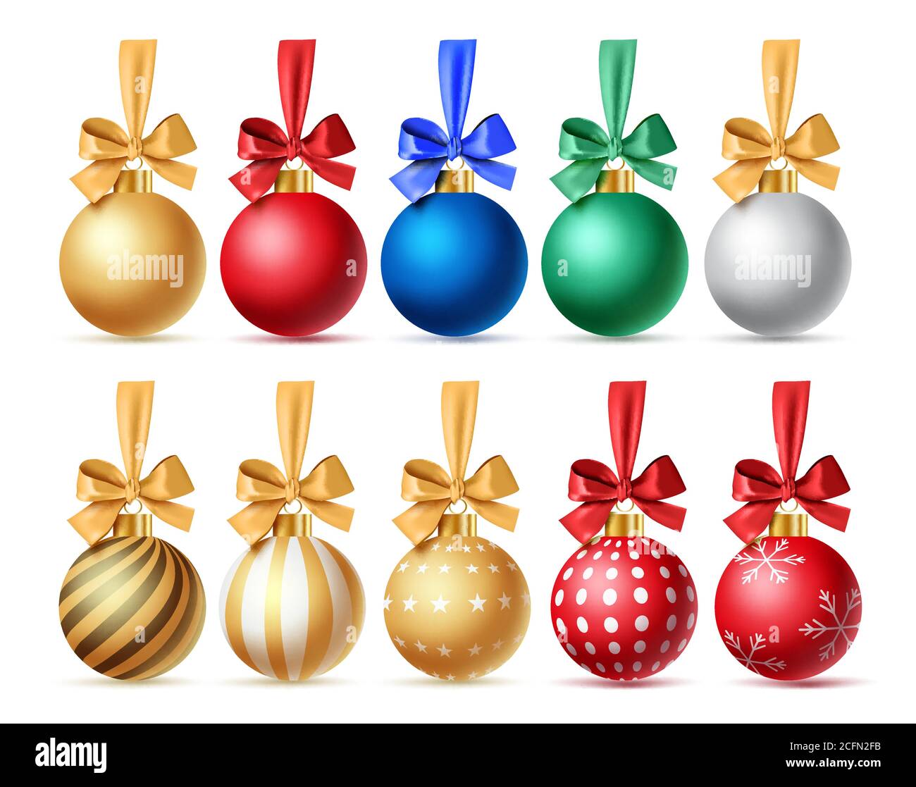 Christmas ball vector set. Colorful christmas balls with ribbon or ...