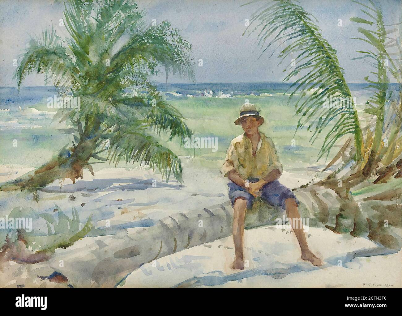 Tuke Henry Scott - a Boy Seated on a Palm Tree Coral Island - British ...