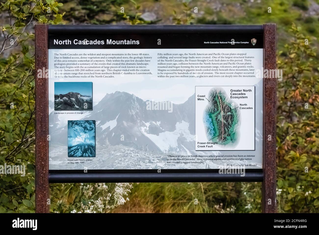 Interpretive sign at trailhead for Cascade Pass Trail, North Cascades ...
