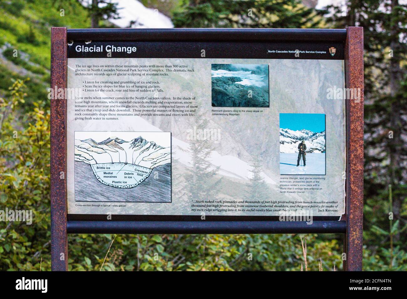 Interpretive sign about glaciers at the trailhead for Cascade Pass ...