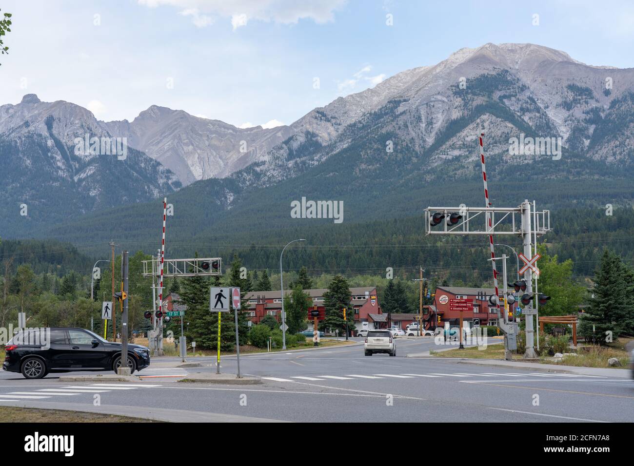 Street view of Town Canmore in summer season Stock Photo - Alamy