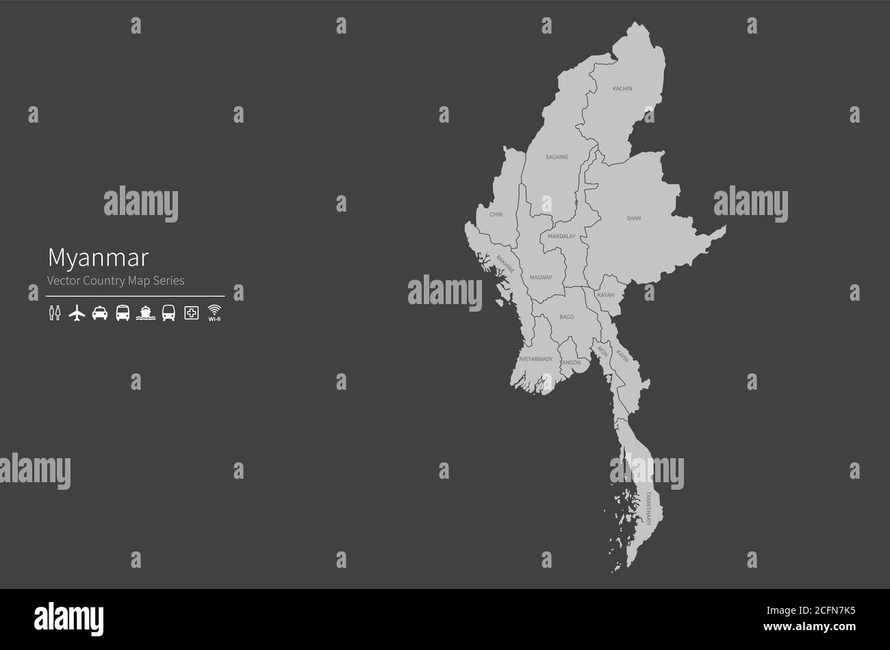 Myanmar map. National map of the world. Gray colored countries map ...