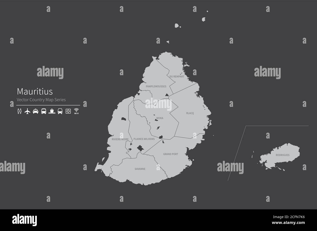 Mauritius map. National map of the world. Gray colored countries map ...