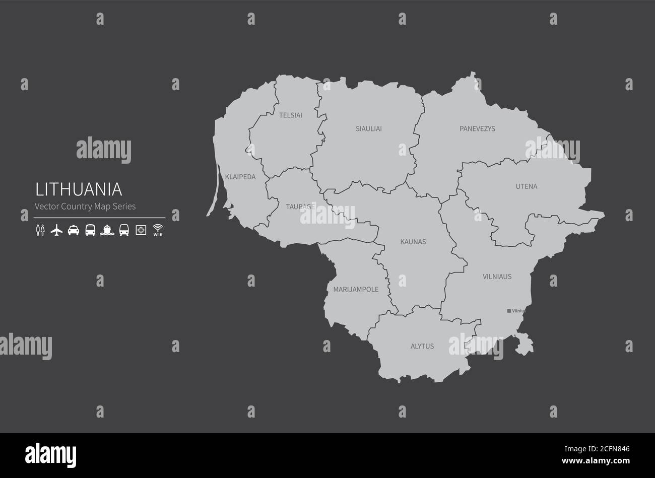 Lithuania map. National map of the world. Gray colored countries map ...