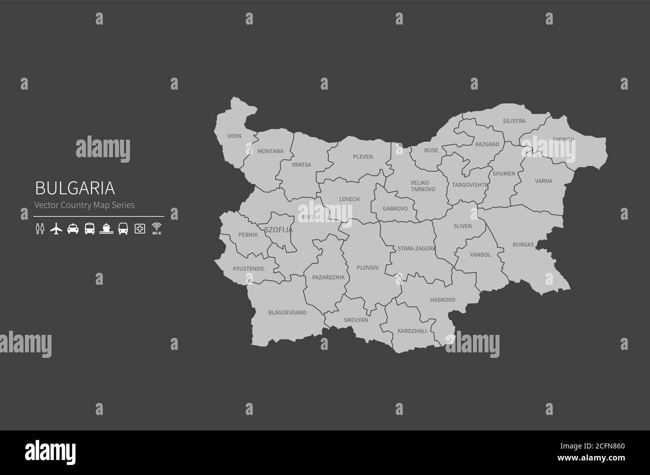 Bulgaria map. National map of the world. Gray colored countries map ...