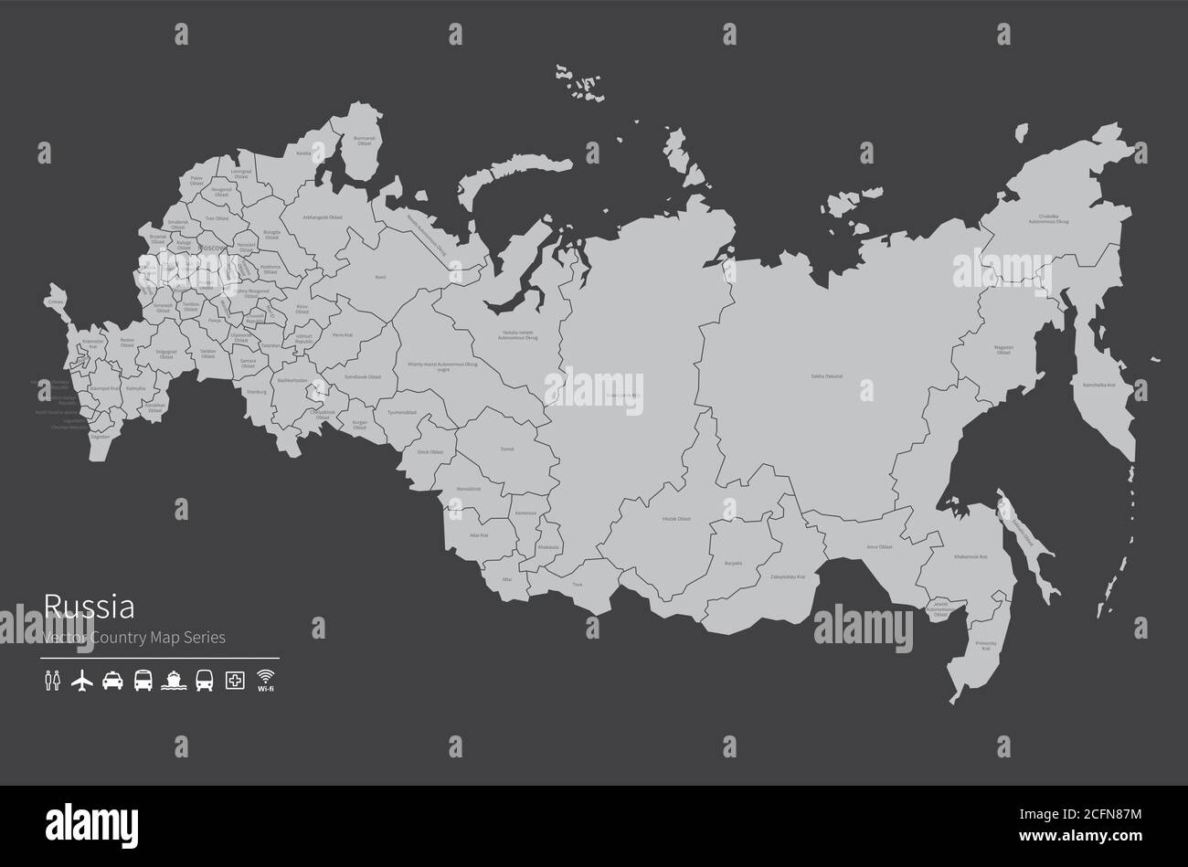 Russia map. National map of the world. Gray colored countries map ...