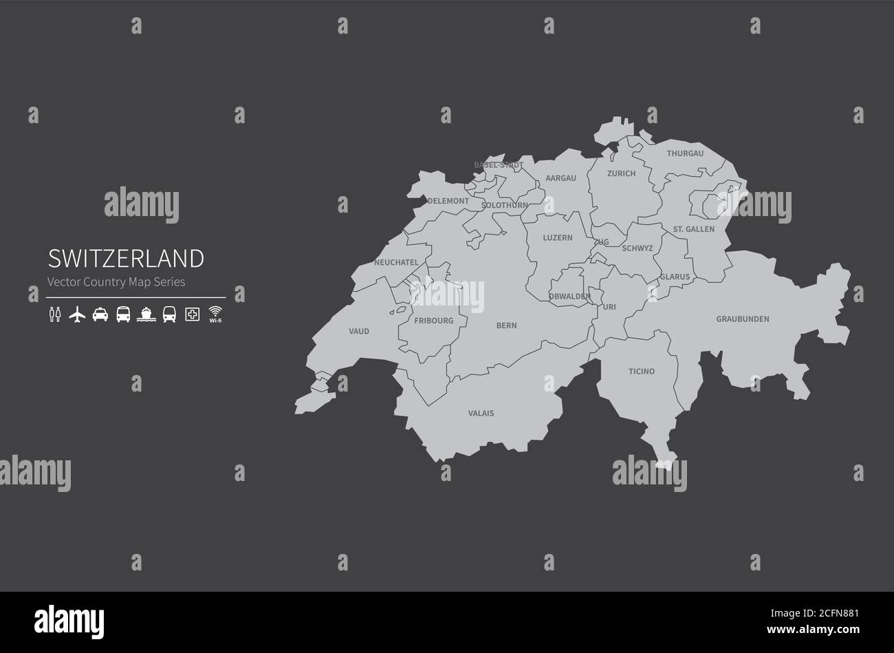 Switzerland map. National map of the world. Gray colored countries map ...