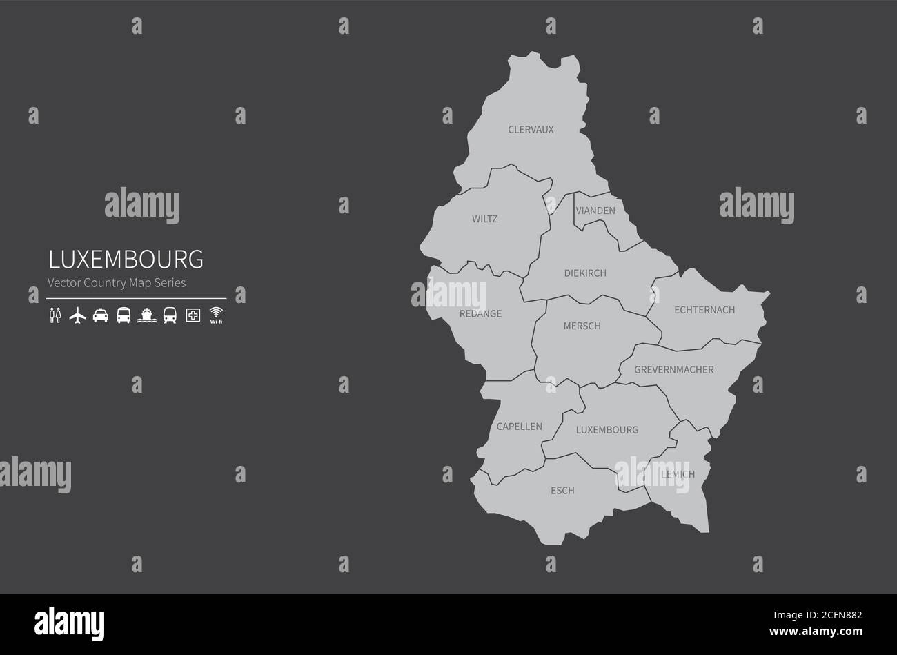 Luxembourg map. National map of the world. Gray colored countries map ...