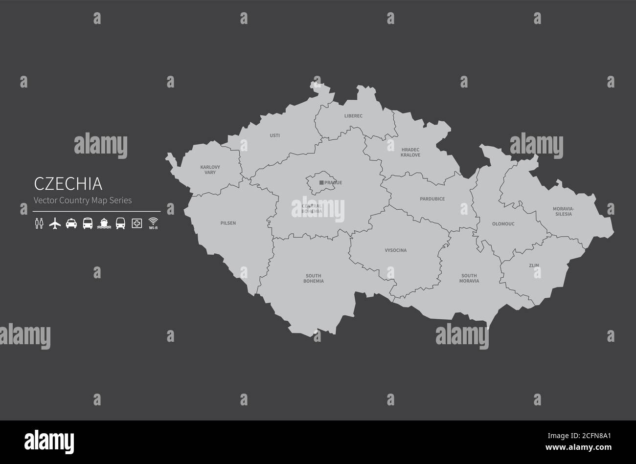 Czechia map. National map of the world. Gray colored countries map ...