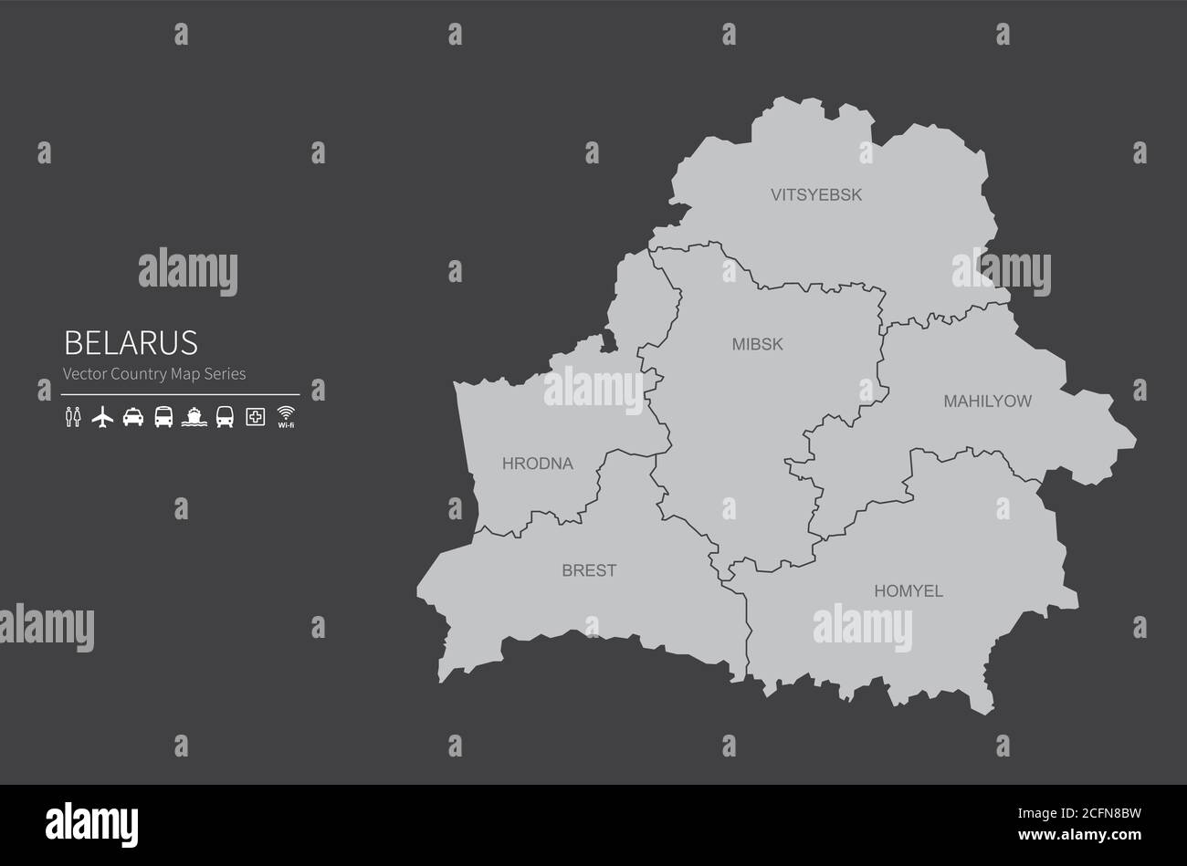 Belarus map. National map of the world. Gray colored countries map ...