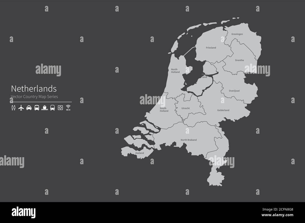 Natherlands map. National map of the world. Gray colored countries map ...