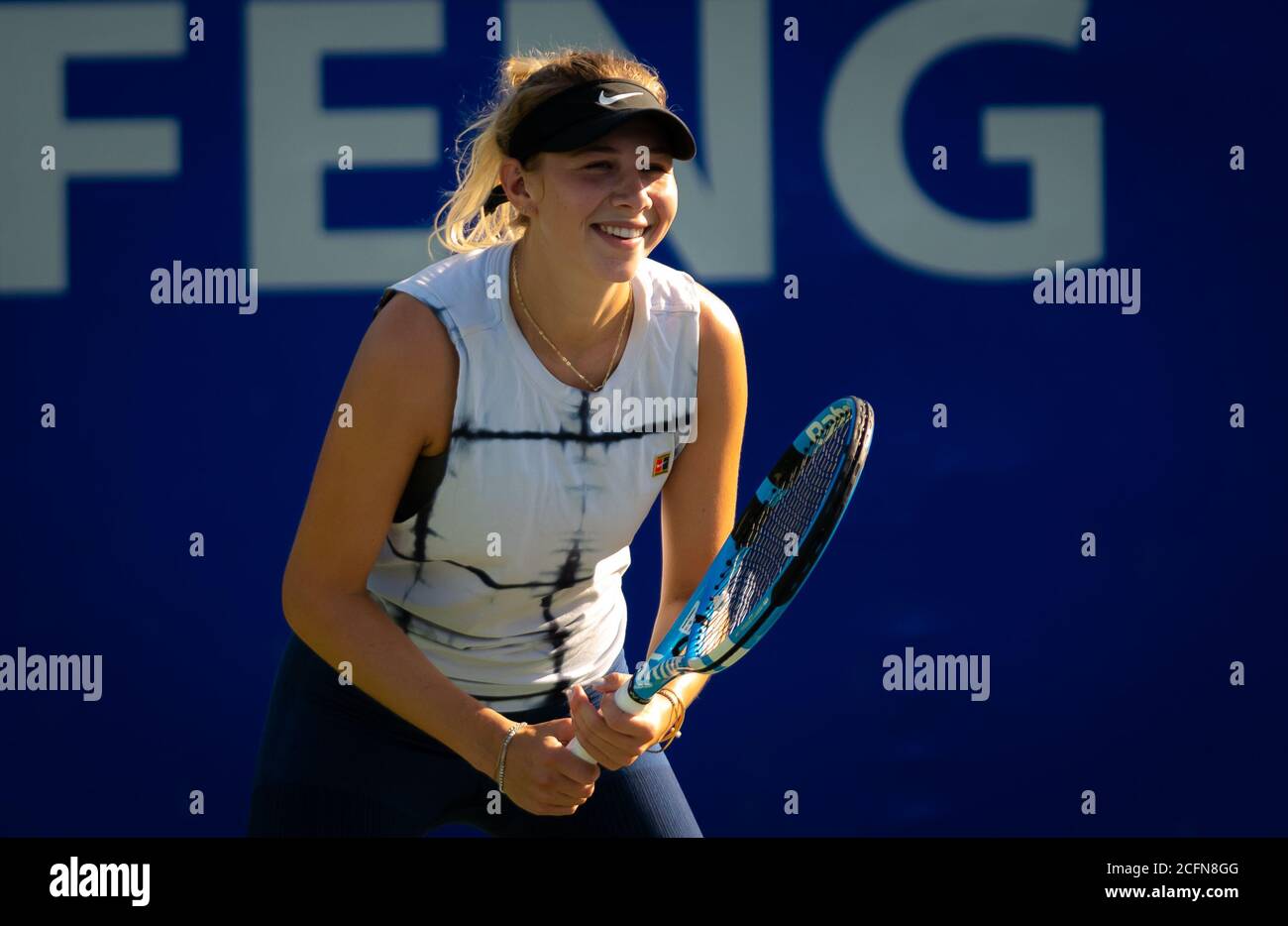 Amanda Anisimova of the United States during practice at the 2019 ...
