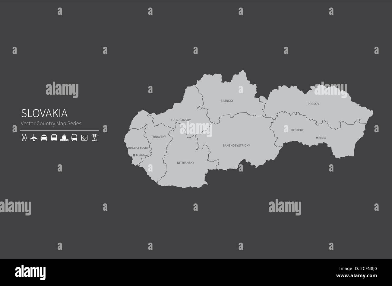 Slovakia map. National map of the world. Gray colored countries map ...
