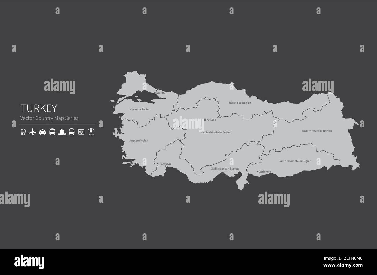 Turkey map. National map of the world. Gray colored countries map ...