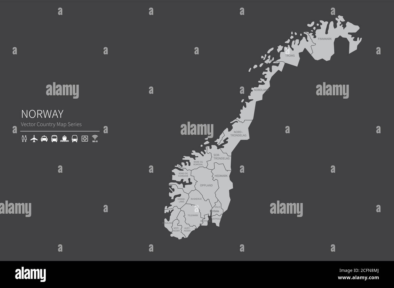 Norway map. National map of the world. Gray colored countries map ...